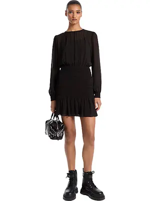 Michael Kors Smocked Georgette Mini Dress - Black