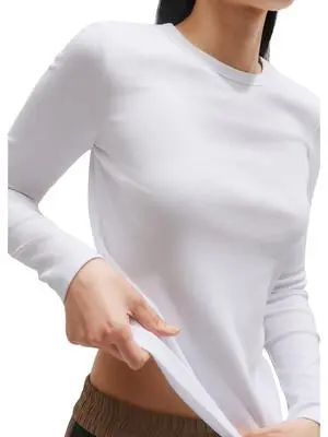 ME+EM Cotton Rib Long Sleeve Top - Bright White