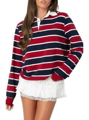 EDIKTED Hanna Stripe Rugby Shirt - Red Black Mix