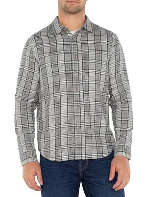 LIVERPOOL Plaid Double Pocket Button-up Shirt - Ivory Navy Olive