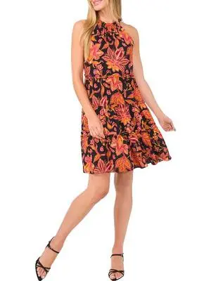 CECE DUPRAZ Floral Tiered Trapeze Dress - Rich Black