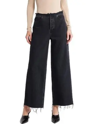 FRAME Le Distressed Wide-leg Jeans - Inkwell