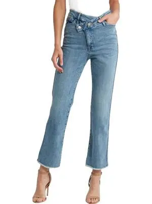 Good American Good Curve Crossover Waist Straight Leg Jeans - Indigo709