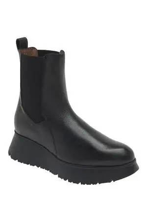 WONDERS Platform Chelsea Boot - Black Tumbled Leather
