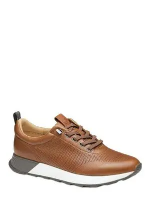 Johnston & Murphy Kinnon Perforated Leather Jogger Sneaker - Dark Tan Full Grain