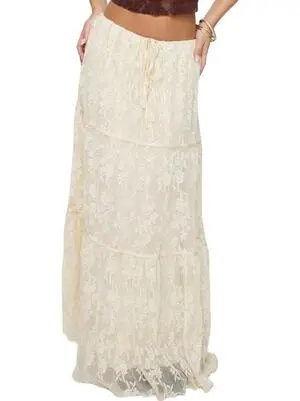Princess Polly Lace Tiered Maxi Skirt - Light Beige