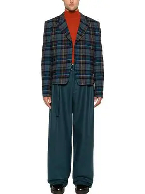 Yohji Yamamoto Tartan Wool Blazer - Blue