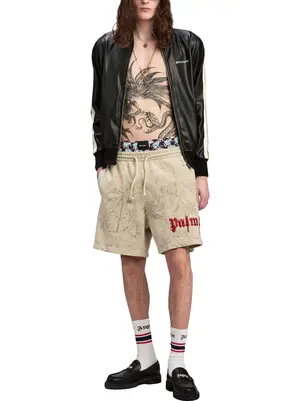 Palm Angels Graphic-print Cotton Shorts - Neutrals