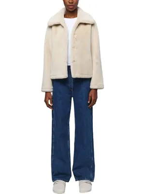 Apparis Apparis Wide-Collar Faux Fur Cropped Jacket Neutrals