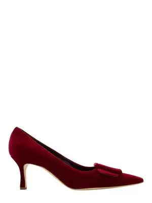 Manolo Blahnik Maysale Velvet Buckle Pumps - Dark Red