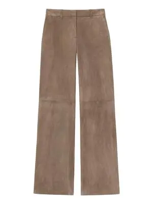 Lafayette 148 New York Suede Mid-rise Straight-leg Pants - Concrete