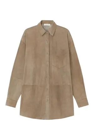 Lafayette 148 New York Suede Boyfriend Shirt - Concrete