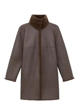 Lafayette 148 New York Reversible Shearling Suede Coat - Wood