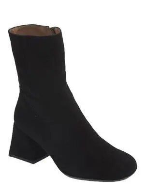 WONDERS Block Heel Bootie - Black Suede