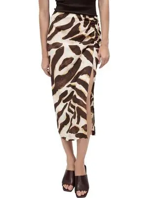 Mango Animal Print Midi Skirt - Brown