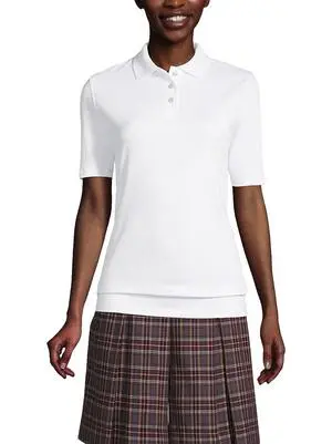 LANDS' END Short Sleeve Banded Bottom Polo - White