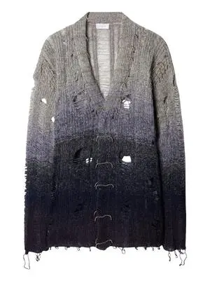 Off-White Distressed Mohair Cardigan - Grey