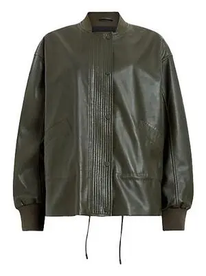ALLSAINTS AllSaints Sofi Leather Bomber Jacket Military Green