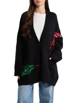 DRESSED IN LALA Oversize Snake Cardigan - Black