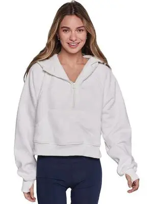 REBODY Fleece Half Zip Boxy Hoodie - Brilliant White