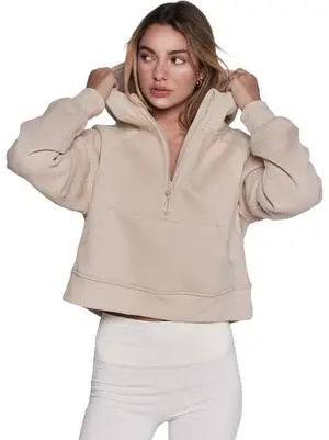 REBODY Rebody Active Fleece Half Zip Boxy Hoodie Sand