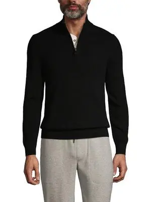 LANDS' END Lands' End Fine Gauge Cashmere Quarter Zip Black