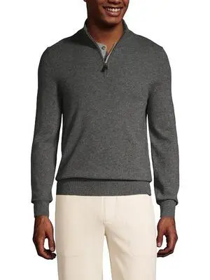 LANDS' END Lands' End Fine Gauge Cashmere Quarter Zip Charcoal Heather