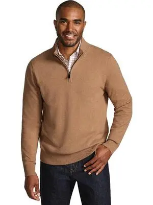 LANDS' END Lands' End Fine Gauge Cashmere Quarter Zip Classic Camel