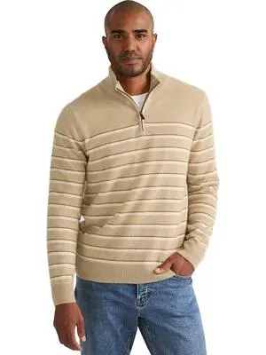 LANDS' END Lands' End Fine Gauge Cashmere Quarter Zip Macchiato Stripe