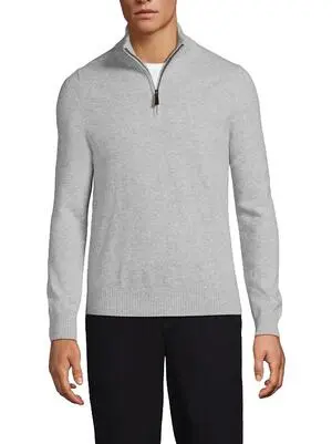 LANDS' END Lands' End Fine Gauge Cashmere Quarter Zip Misty Gray Heather