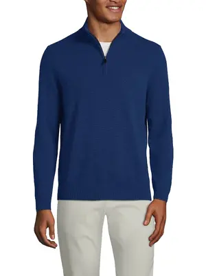 LANDS' END Lands' End Fine Gauge Cashmere Quarter Zip Northern Sky Heather