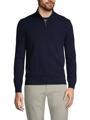LANDS' END Lands' End Fine Gauge Cashmere Quarter Zip Radiant Navy