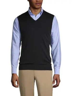 LANDS' END School Uniform Fine Gauge Cotton Modal V-neck Sweater Vest - Black