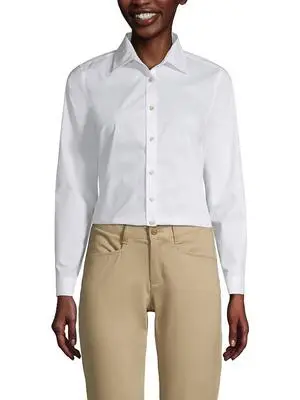 LANDS' END Stretch No Gape Long Sleeve Shirt - Pearl White