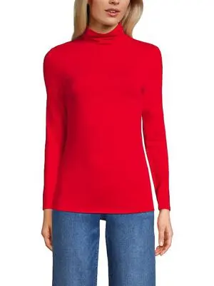 LANDS' END Lands' End Lightweight Jersey Skimming Long Sleeve Turtleneck Compass Red