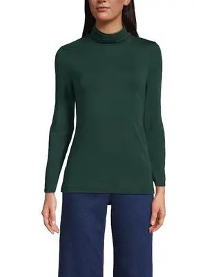 LANDS' END Lands' End Lightweight Jersey Skimming Long Sleeve Turtleneck Deep Forest