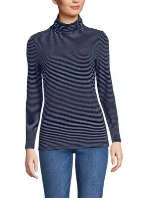 LANDS' END Long Sleeve Turtleneck - Deep Sea Navy Thin Stripe