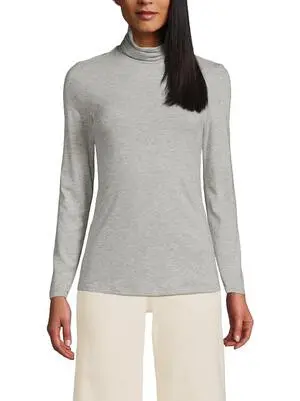 LANDS' END Lightweight Jersey Skimming Long Sleeve Turtleneck - Gray Heather