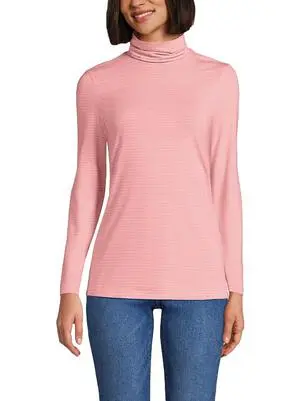 LANDS' END Long Sleeve Turtleneck - Sunset Coral Pink Thin Stripe