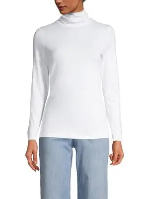 LANDS' END Lightweight Jersey Skimming Long Sleeve Turtleneck - White