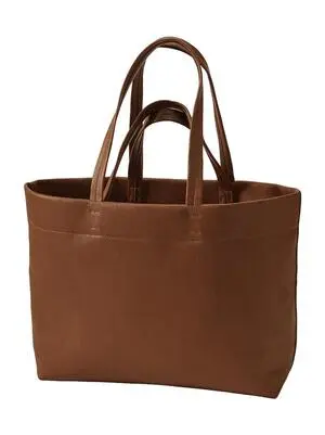LANDS' END Lands' End Pebbled Faux Leather Tote Dark Caramel