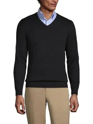 LANDS' END Cotton Modal Fine Gauge V-neck Sweater - Black