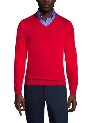 LANDS' END Cotton Modal Fine Gauge V-neck Sweater - Red