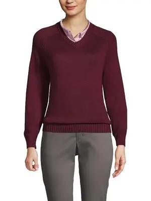LANDS' END Cotton Modal V-neck Sweater - Burgundy