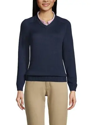LANDS' END Cotton Modal V-neck Sweater - Classic Navy