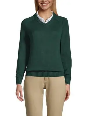 LANDS' END Cotton Modal V-neck Sweater - Evergreen