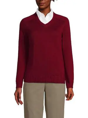 LANDS' END Cotton Modal V-neck Sweater - Garnet