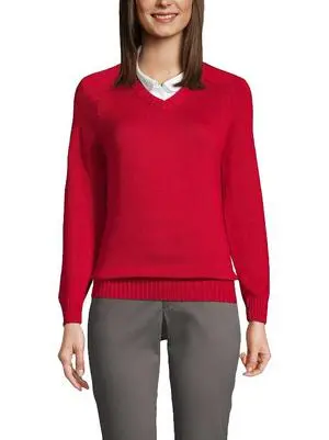 LANDS' END Cotton Modal V-neck Sweater - Red