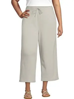 LANDS' END Sport Knit Elastic Waist Wide Leg Crop Pants