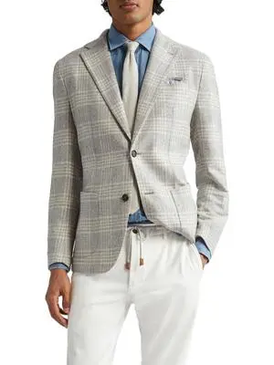 Eleventy Plaid Wool & Cashmere Donegal Tweed Sport Coat - Light Gray Melange